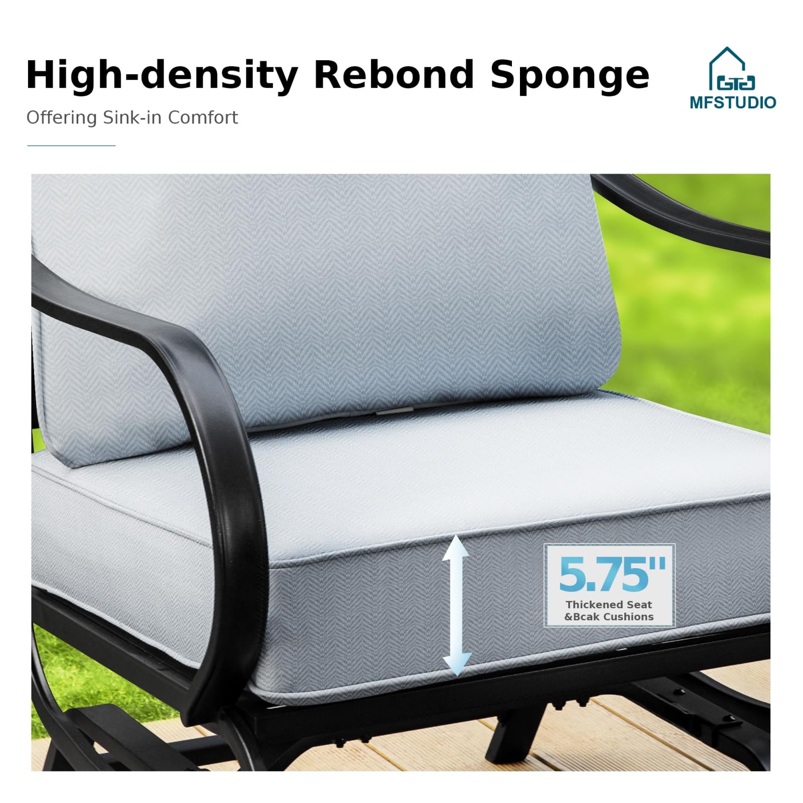 MFSTUDIO 4 Pieces Patio Conversation Sets,Outdoor Metal Furniture Sofas with 1 x 45 Rectangular Propane Fire Table,1 x 3-Seat Sofa, 2 x Swivel Chairs,Grey Cushion
