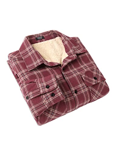 COOFANDY Men Sherpa Lined Shirt Jacket Causal Long Sleeve Quilted Lined Flannel Shirts Dark Red XX-Large