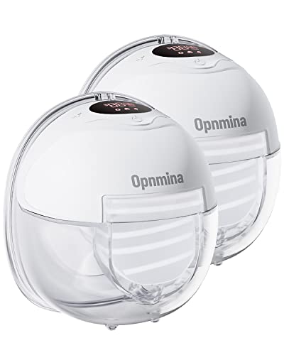 Opnmina Wearable Hands-Free Breast Pump, Double Electric Breast Pumps, Breastfeeding for Mom Wireless & Portable,with Precision LCD Display – 2 Pack White