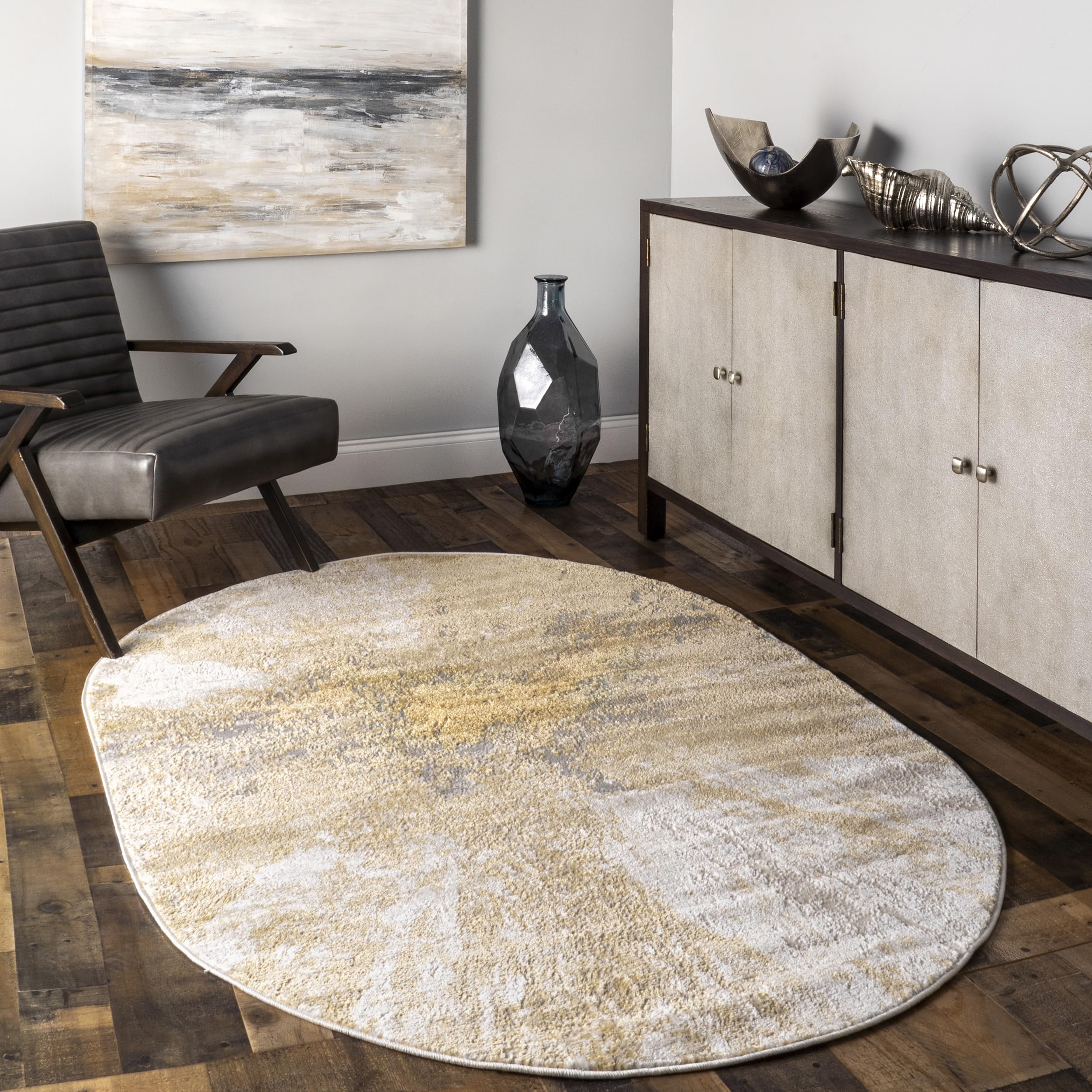 nuLOOM Cyn Contemporary Abstract Area Rug, Oval 4x6, Gold