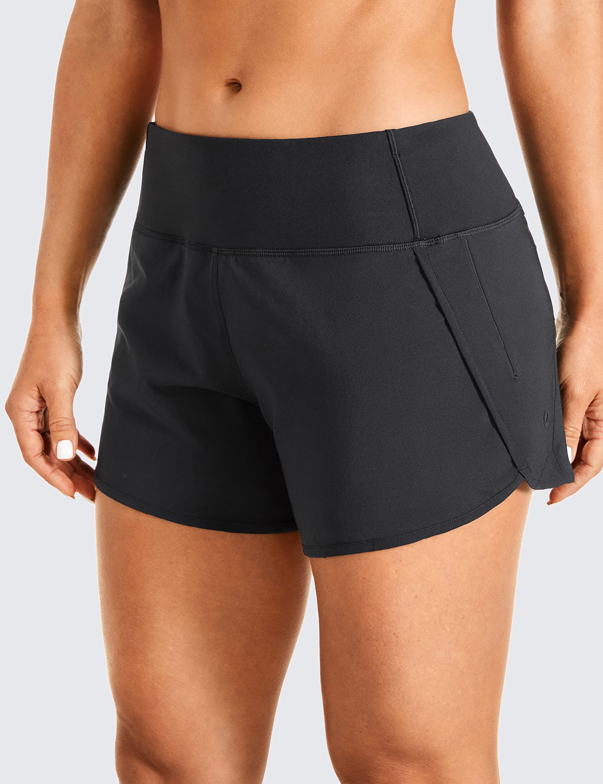 CRZ YOGA Womens Lightweight Gym Athletic Workout Shorts Liner 4" - Quick Dry Running Sport Spandex Shorts Mesh Zipper Pockets Black Medium