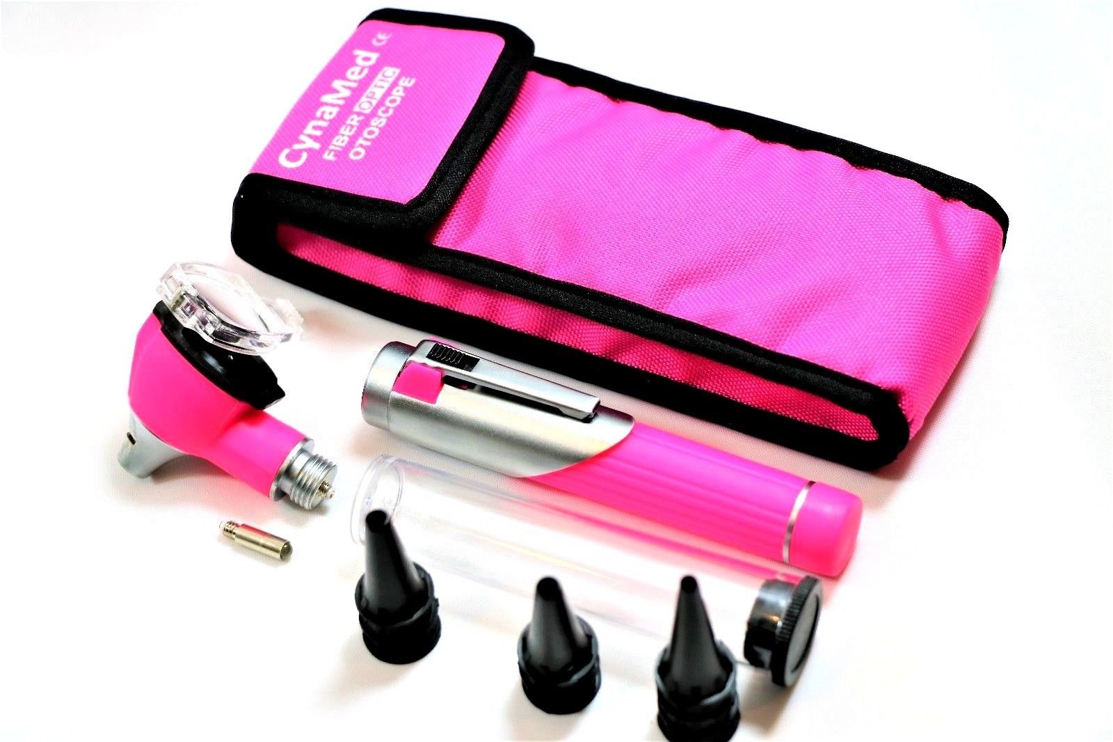 Premium Student Home Use Led Bright Light Ent Diagnostic Otoscope Pocket Size Pink Plus 1 Extra Replacement Bulb Plus 10 Specula Cynamed