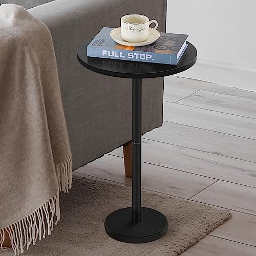 smusei Black Side Table for Small Spaces Round End Table with Marble Base Small Pedestal Table Drink Table for Sofa Couch Chair Patio, Black