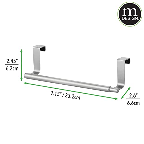 mDesign Adjustable, Expandable Over Kitchen Cabinet Towel Bar Rack - Hang on Inside or Outside of Doors, Hold Hand, Dish, Tea Towels - Customizable to 17" Wide, Omni Collection - Chrome