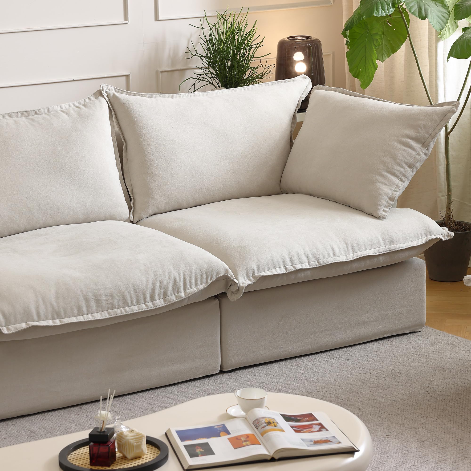 MGH Modular Sectional Sofa,Cloud Convertible Sectional Sofa Couch, L Shaped Minimalist Sofa Couch Sets for Living Room and Apartment,Sofa Cover Warshable& Removable (Beige, 3 Seater+1 Ottoman)