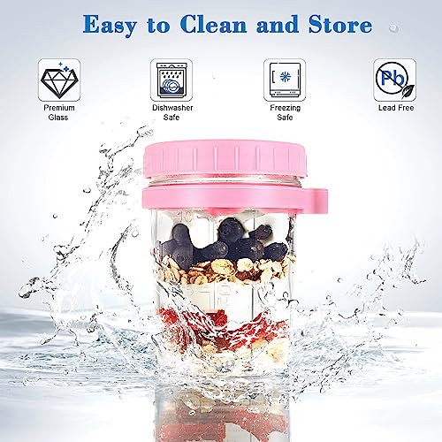 Morandi Overnight Oats Containers with Lids and Spoons 6 Pack, 16 OZ Glass Mason Jars for Overnight Oats Healthy Meal Prep, Oatmeal Container Storage for Cereal Milk Salad Chia Pudding