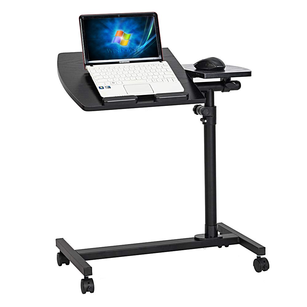 Portable Swivel Laptop Table Desk Adjustable Angle & Height Rolling Stand Tiltable Tabletop Desk Laptop Notebook Sofa/Bed Side Table Hospital Table Stand W/Lockable Casters, Black