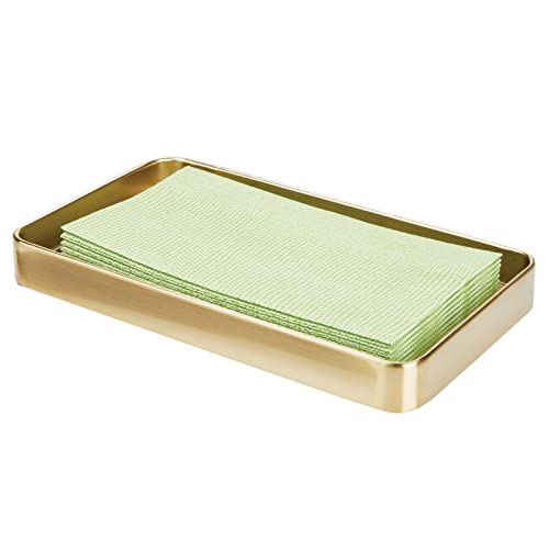 mDesign Modern Decorative Metal Guest Hand Towel Tray Holder Organizer for Disposable Paper Napkins, Jewelry, Makeup - Bathroom Vanity Sink Counter Organization - Unity Collection - Soft Brass