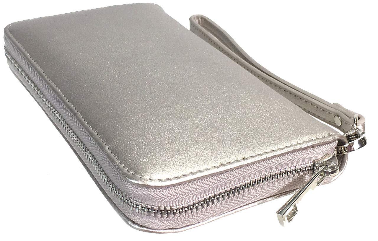 Zzfab Faux Leather Wallet Zip Around clutch Passport Wallet with Check Book Holder Pewter