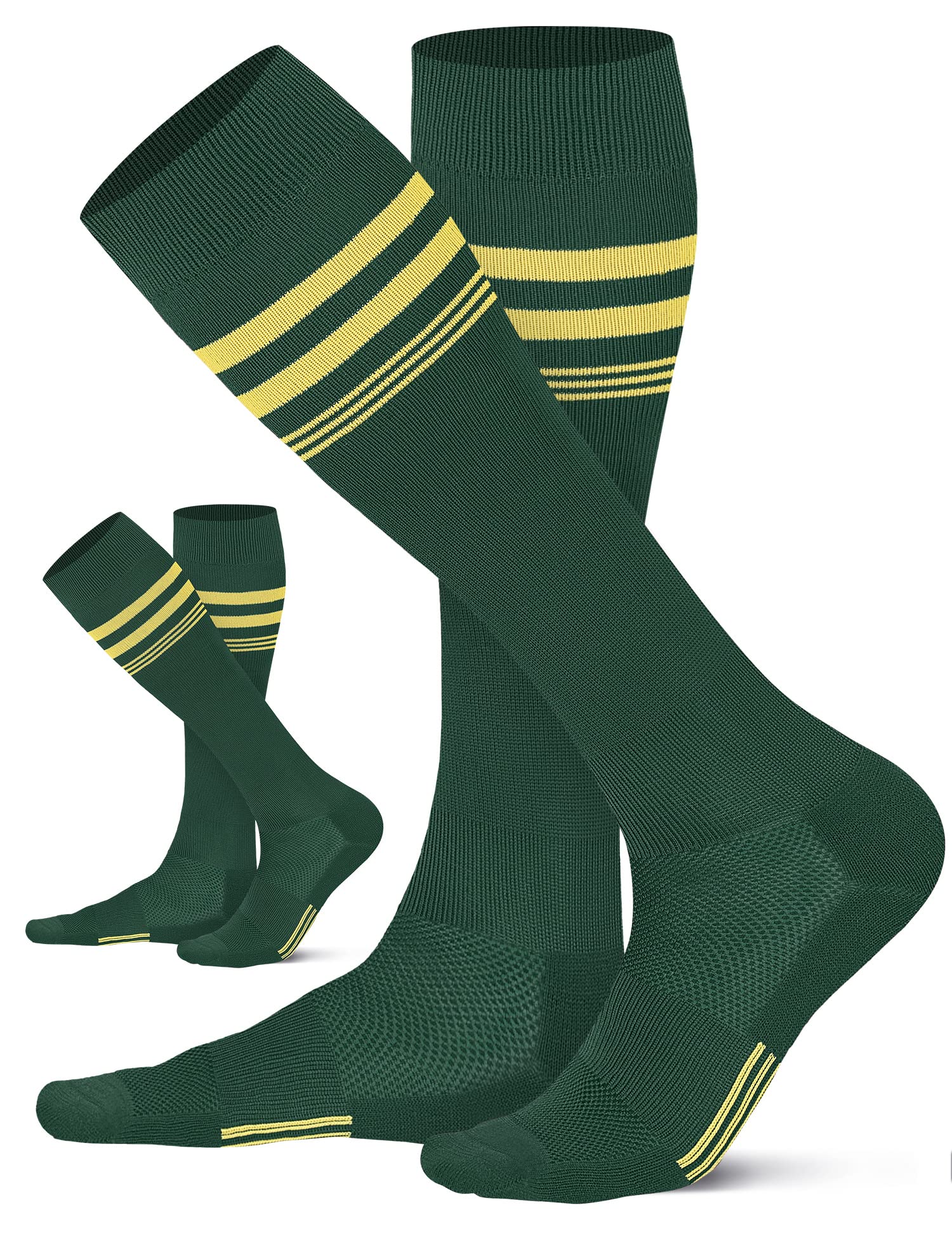 CS CELERSPORT 2 Pack Soccer Socks for Youth Kids, Men and Women Sport Softball Socks with Cushion, Green, Large