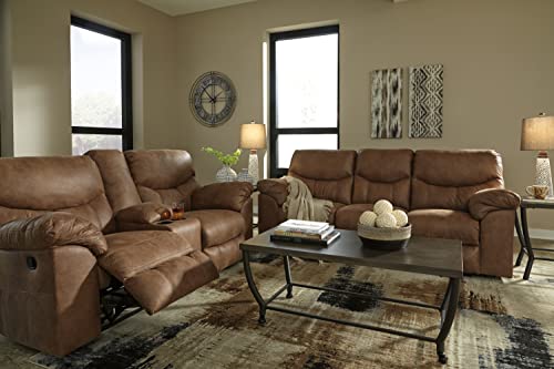 Signature Design by Ashley Boxberg Oversized Faux Leather Manual Double Reclining Loveseat with Center Console, Brown