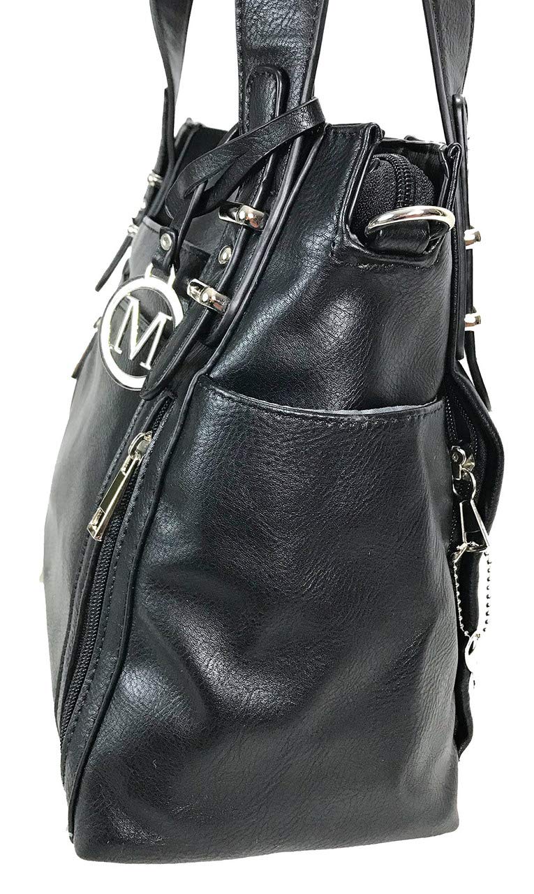 Zzfab Multi Pockets Double Handles Faux Leather Concealed Carry Purse with Hidden Locking Zipper Turquoise