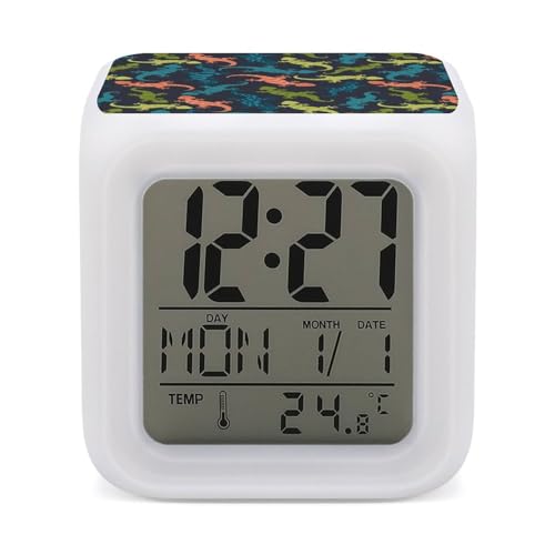 Colorful Lizards Geckos Alarm Clock 7 Colors Digital Clock Cute Bedside Clock for Home Office Decor