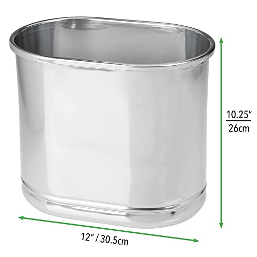 mDesign Small Metal Oval 2.5 Gallon Trash Can, Decorative Wastebasket, Garbage Trashcan DustBin for Bathroom, Bedroom, Bedroom, Kitchen, Office, Waste, Refuse, Recycling, Vivi Collection, Chrome