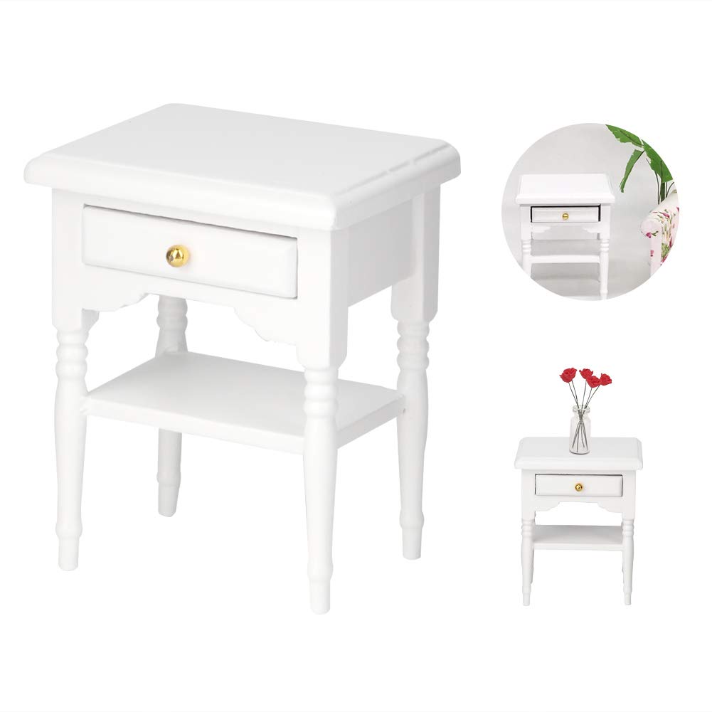 Nightstand Cabinet Model, Lightweight Non-Toxic Fashionable Appearance White Nightstand Model with Drawer for Dolls Bedroom
