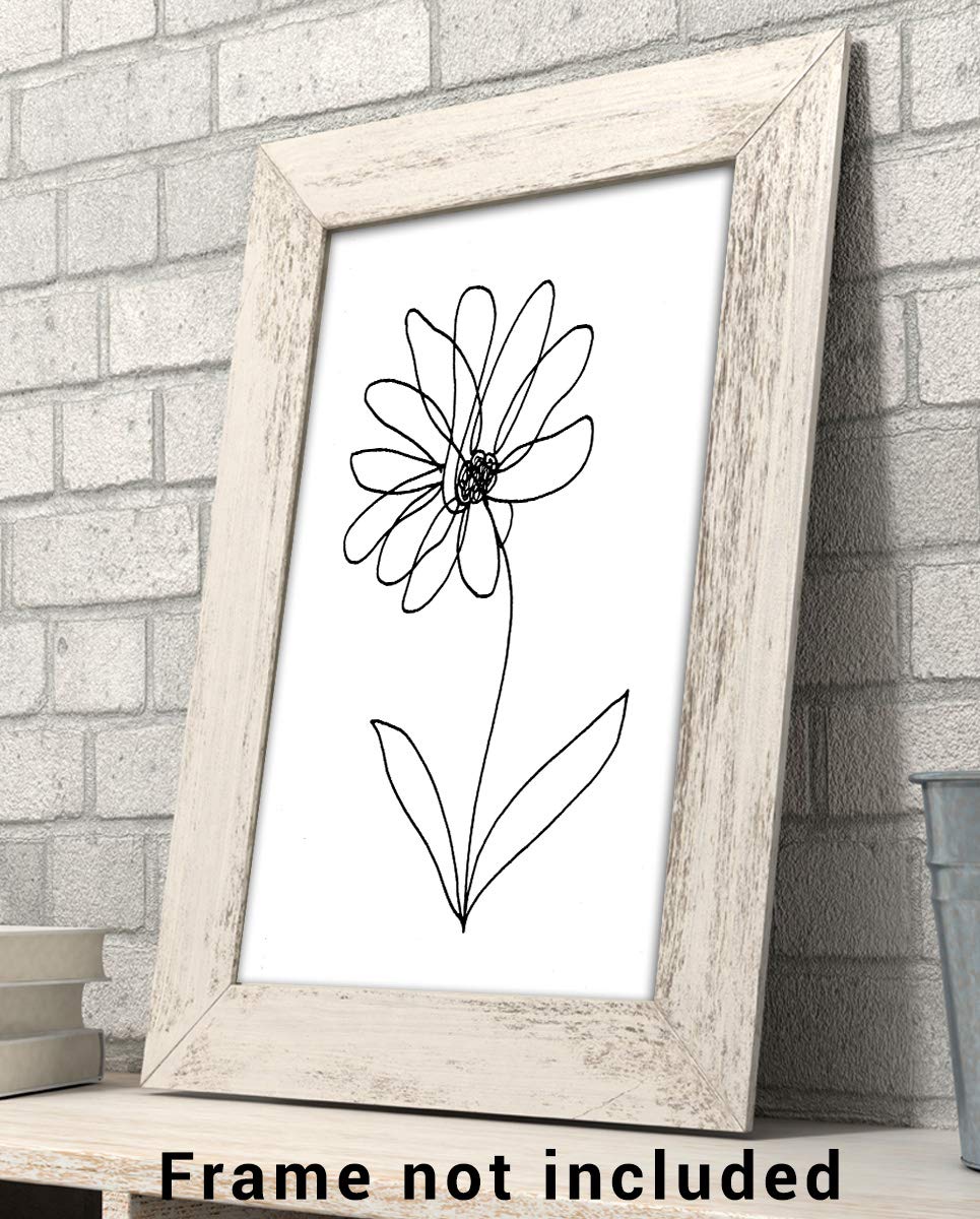 Daisy Flower Wall Art - 11x14 Unframed, Minimalist Black & White Decor Print - Makes a Great Gift Under $15 for Botanical, Floral Lovers