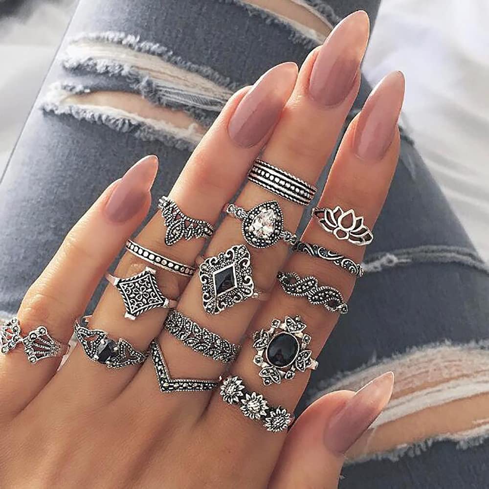 CSIYANJRY99 40PCS Vintage Knuckle Rings for Women Bohemian Stackable Snake-Shaped Rings Set with Hollow Engraved Flower Leaves