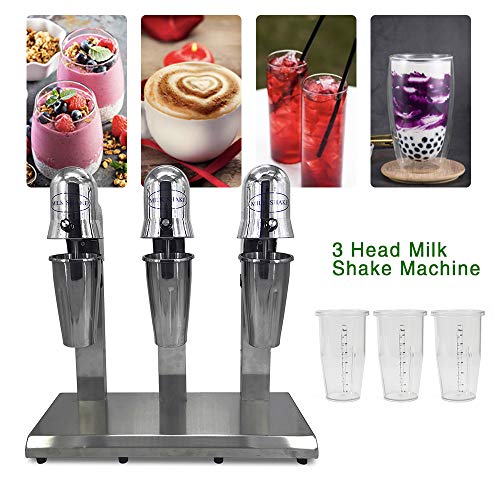 SNKOURIN Commercial Milkshake Maker,3 Heads Stainless Steel Beverage Blender Ice Cream Maker with 800ml Blender Cup for Restaurant Cafe Bar