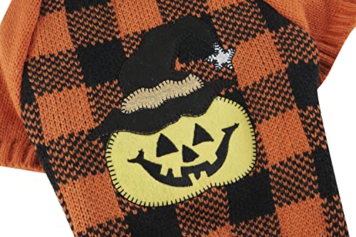 Orange Black Plaid Pet Halloween Holiday Clothes Pumpkin Dog Sweater for Small Dogs, Small (S) Size