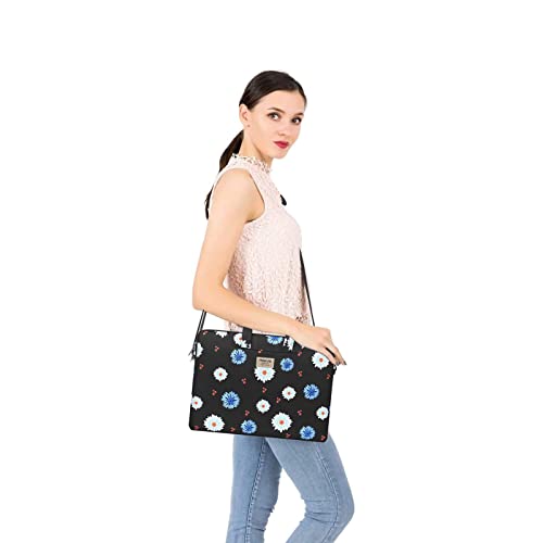 MOSISO Laptop Shoulder Bag Compatible with MacBook Pro 16 inch 2023-2019 M2 A2780 M1 A2485 Pro/Max A2141/Pro 15 A1398,15-15.6 inch Notebook,Calliopsis Flower Carrying Briefcase Sleeve with Belt,Black