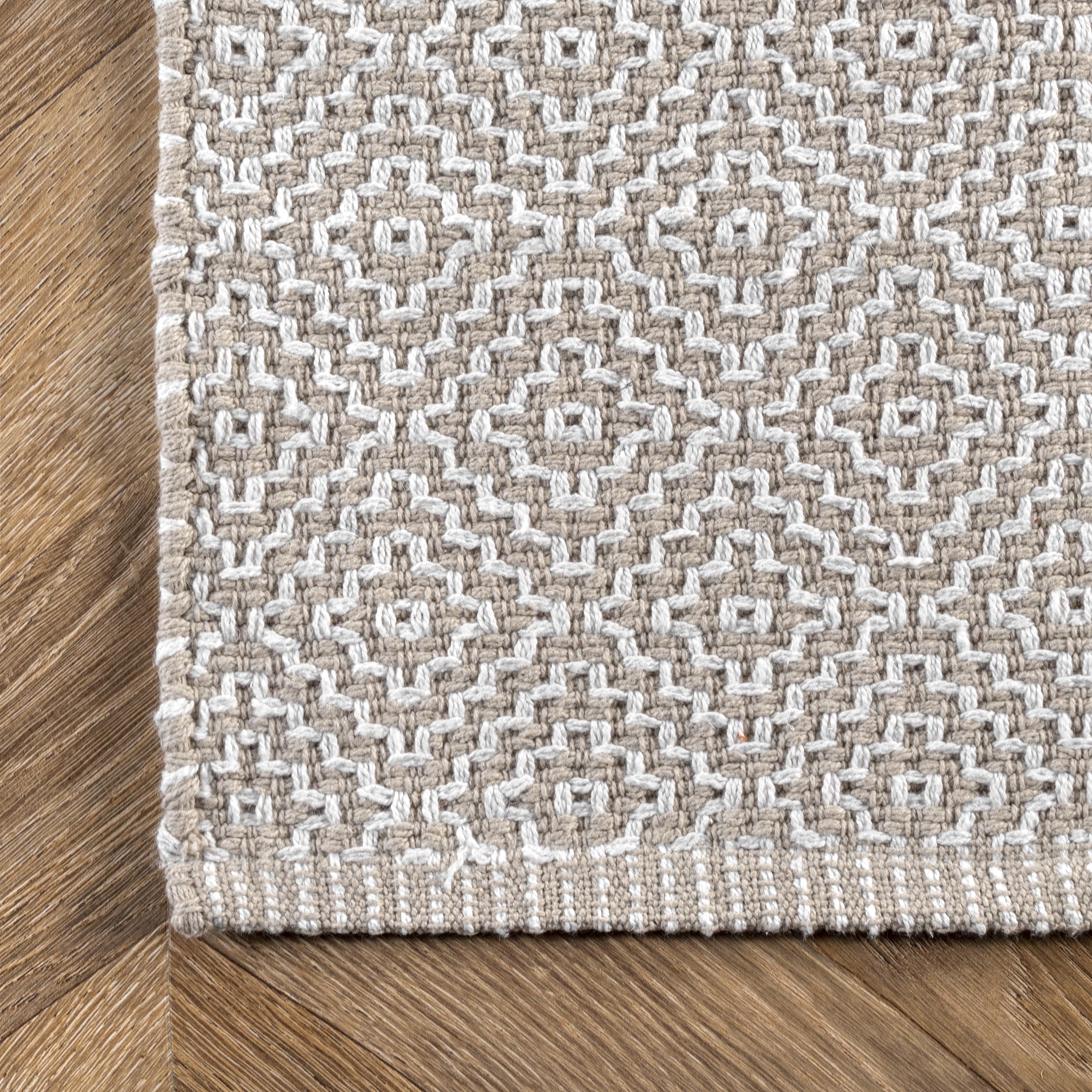 nuLOOM Lorretta Geometric Cotton Runner Rug, 2' 6" x 6', Taupe, Rectangular, 0.2" Thick
