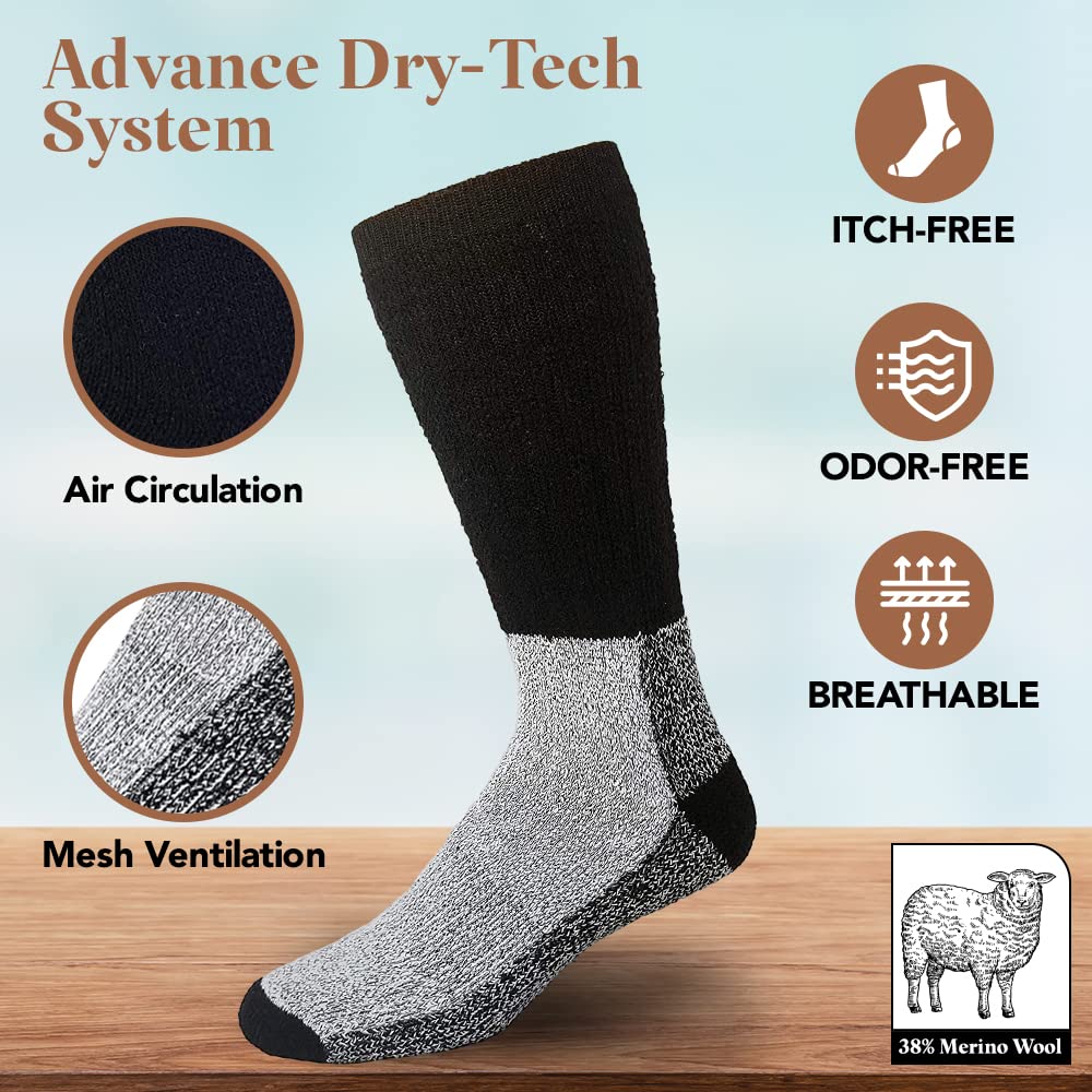 Debra Weitzner 6 Pairs Merino Wool Thermal Socks Men and Women Warm Cushioned Hiking Crew Socks for Hunting Winter Etc Long Survival Boot Socks Moisture Wicking Size 13-15
