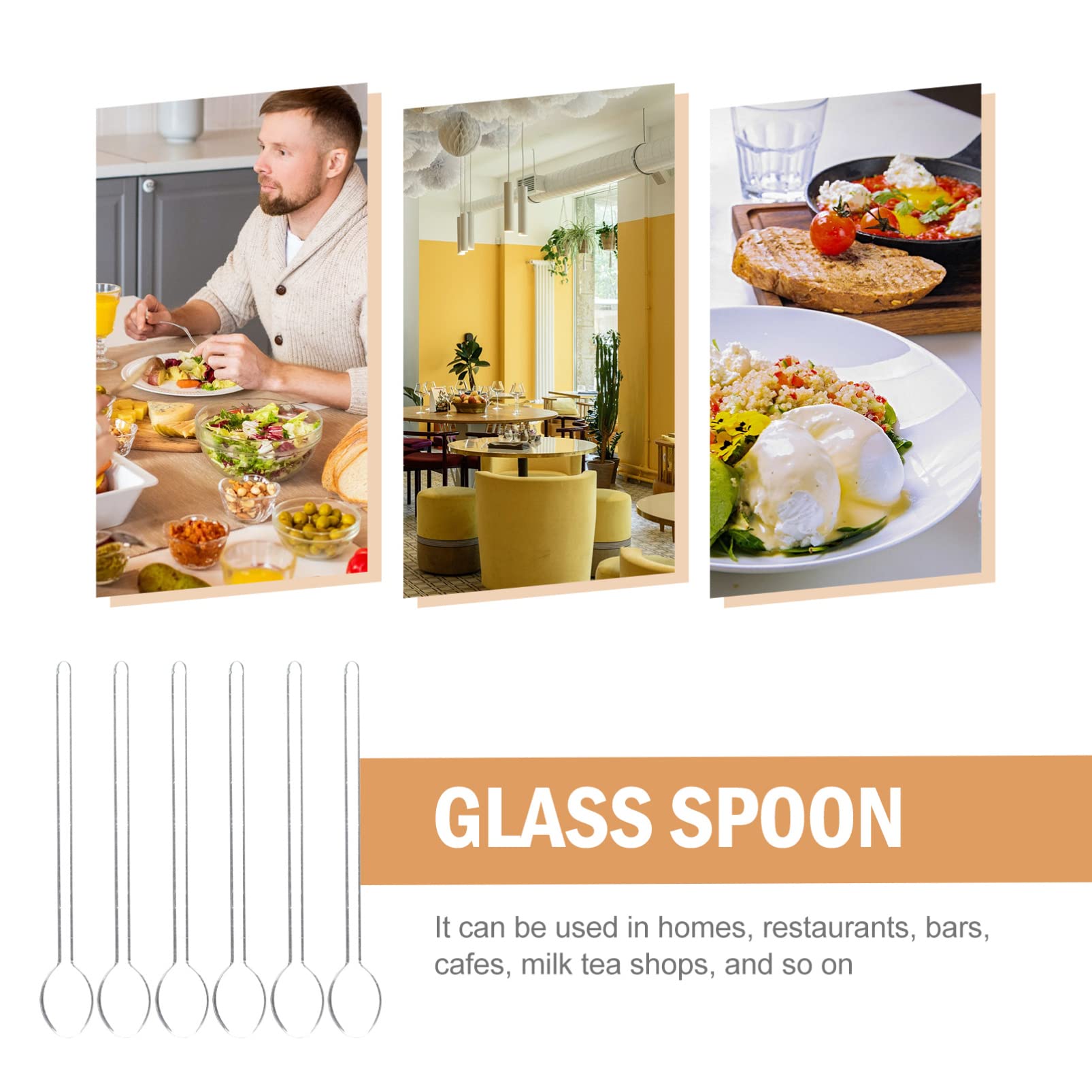 DOITOOL Glass Coffee Spoon Stirring Spoon, Rod Mixing Spoon Long Handle Spoons, Tea Stirrers Clear Petite Teaspoons Heat Resistant for Tea Sugar Bar Party- Clear, Set of 6