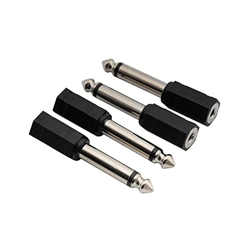 Musiclily 6.35mm 1/4 Inch Male Mono Plug to 3.5mm 1/8 Inch Female Audio Mic Professional Headphone Jack Converter Adapter Microphone Accessory, Black(Pack of 4)