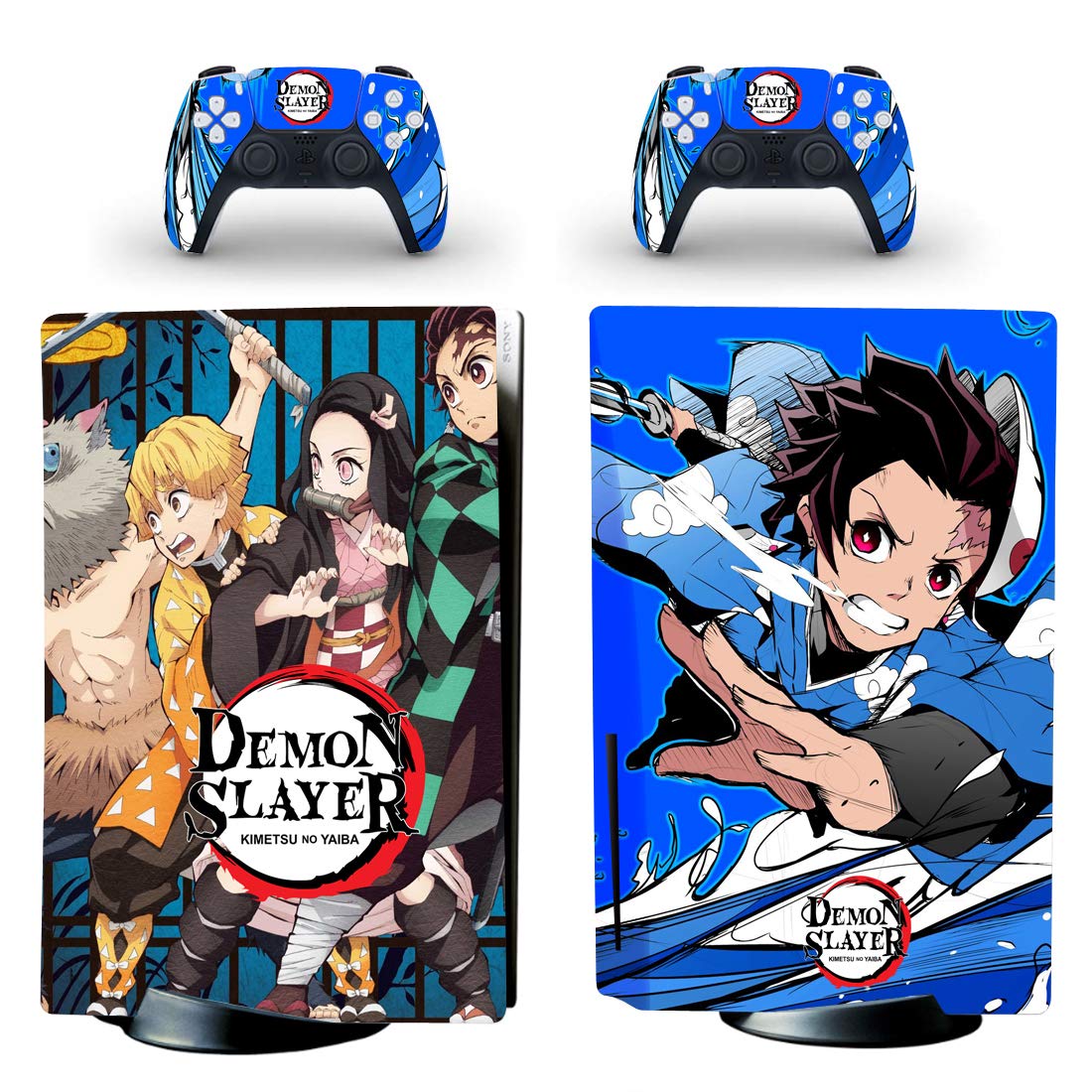 Decal Moments PS5 Standard Disc Console Controllers Full Body Vinyl Skin Sticker Decals for Playstation 5 Console and Controllers Anime Demon Slayer