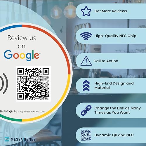 MESSAGENES | Review Us on Google QR Code Stickers | Reusable Smart QR Code and NFC | 1 Round Unit | Easy Reviews | Modify Link Whenever You Want | Google Decal for Business | Premium Materials