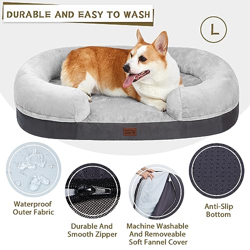 pettycare Orthopedic Dog Bed for Large Dogs with Memory Foam, Waterproof Pet Bed Soft Sofa with Washable Removable Cover Anti-Slip Bottom, Extra Head and Neck Support Sleeper, 38β Grey