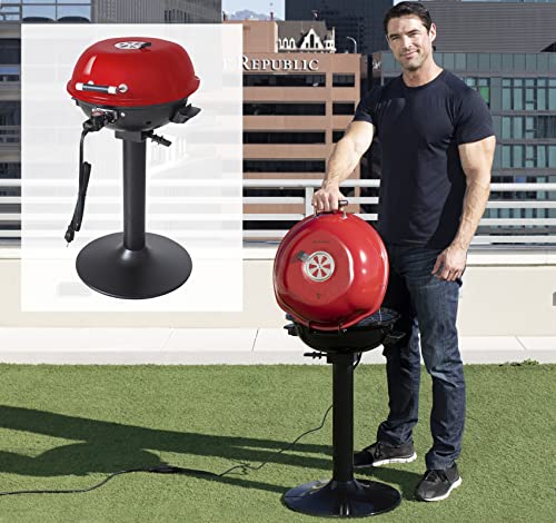 Homewell Electric BBQ Grill for Indoor & Outdoor Grilling with Warming Rack - Portable Patio Grill 1600 Watts (Red)