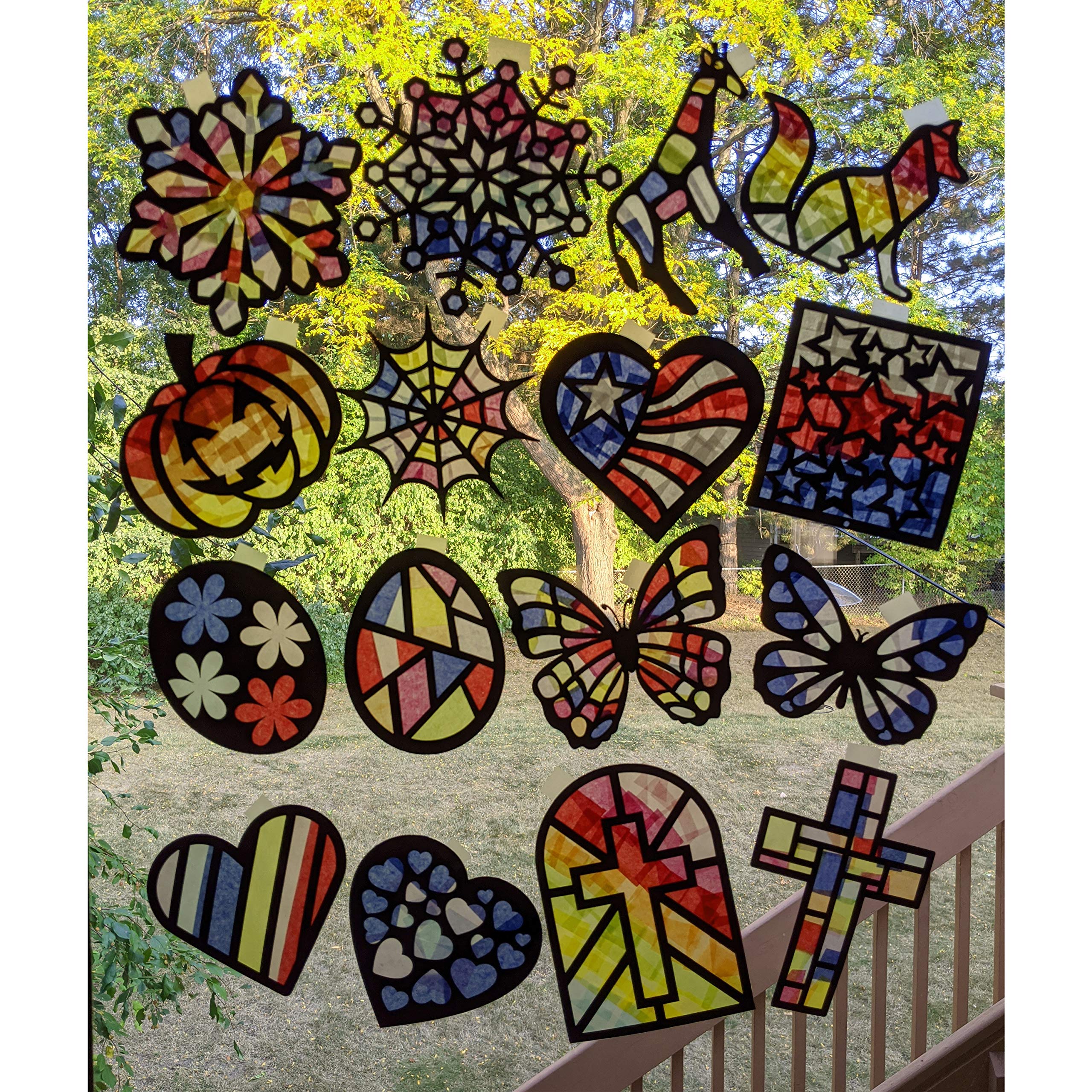 VHALE Suncatchers Craft 3 Sets (9 Cutouts) w Tissue Papers Stained Glass Effect Paper Sun Catcher Kit, Window Art, Classroom Crafts, Creative Art Projects, Kids Party Favors (Cross)
