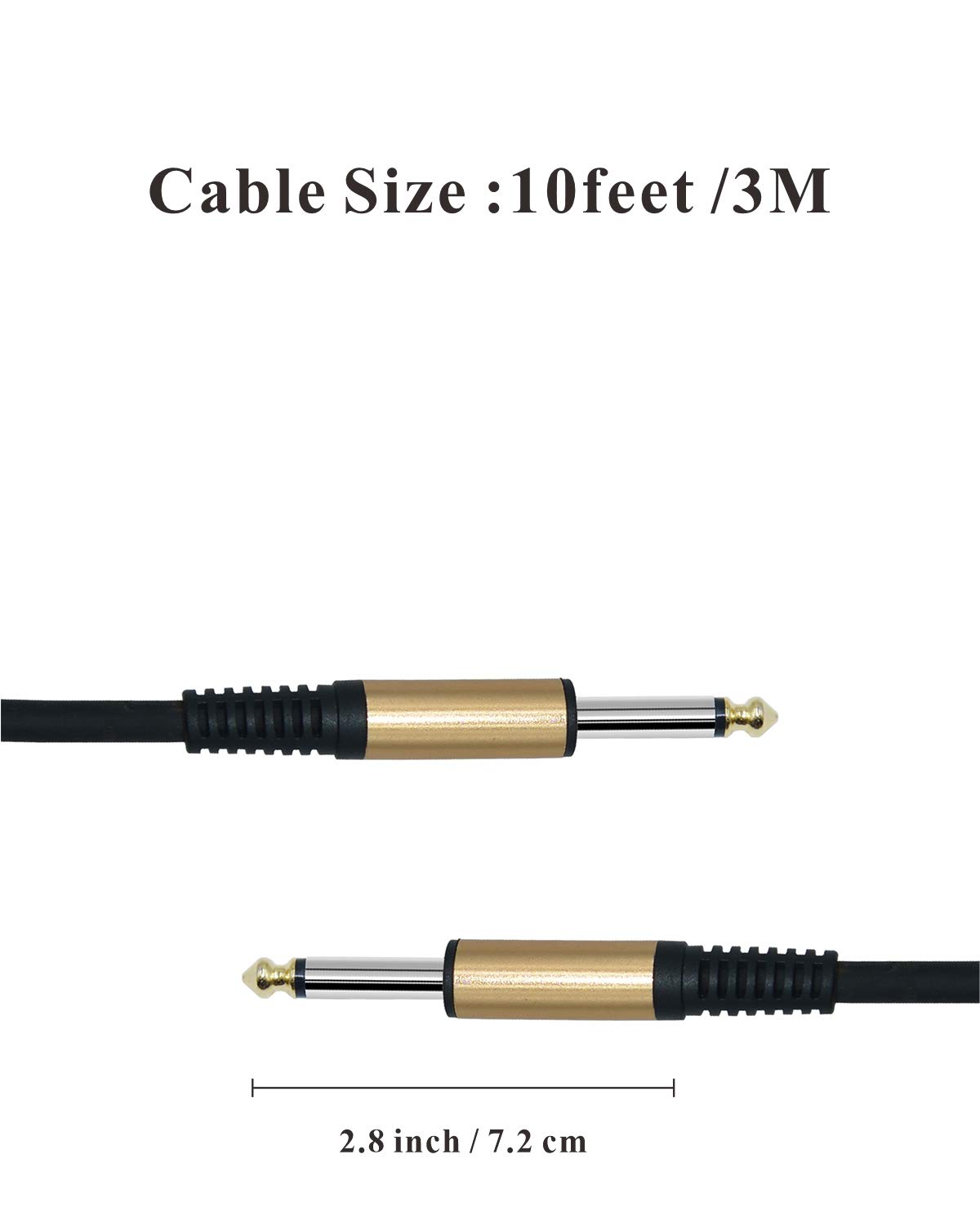 无 10 Feet Professional Guitar Instrument Cable with Black PVC Jacket Straight 1/4" TS to Straight 1/4" TS for Electric Guitar