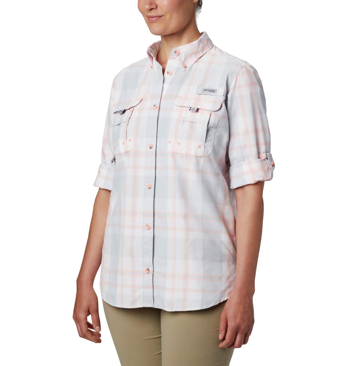 Columbia Women's Standard Super Bahama Long Sleeve Shirt, Tiki Pink Plaid, X-Large