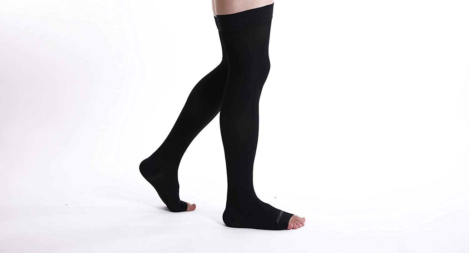 Doc Miller Thigh High Open Toe Compression Stockings 20-30mmHg for Varicose Veins, Pregnancy Support Open Toe Thigh High Compression Socks for Women and Men - 1 Pair Black XX-Large
