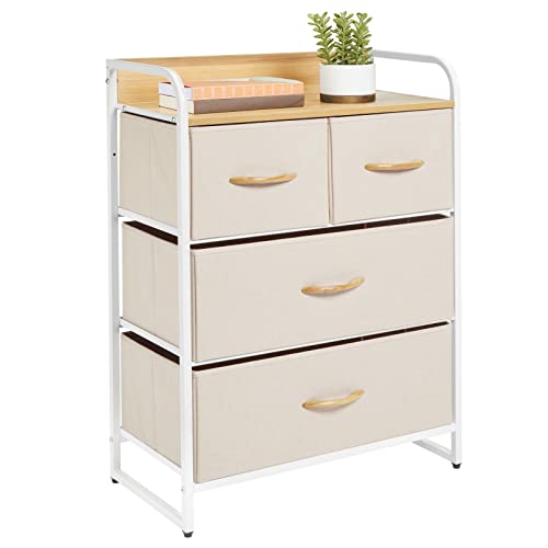 mDesign 30.9" High Steel Frame/Wood Top Storage Dresser Furniture Unit with 4 Removable Fabric Drawers - Bureau Organizer for Bedroom, Living Room, or Closet - Cream/White