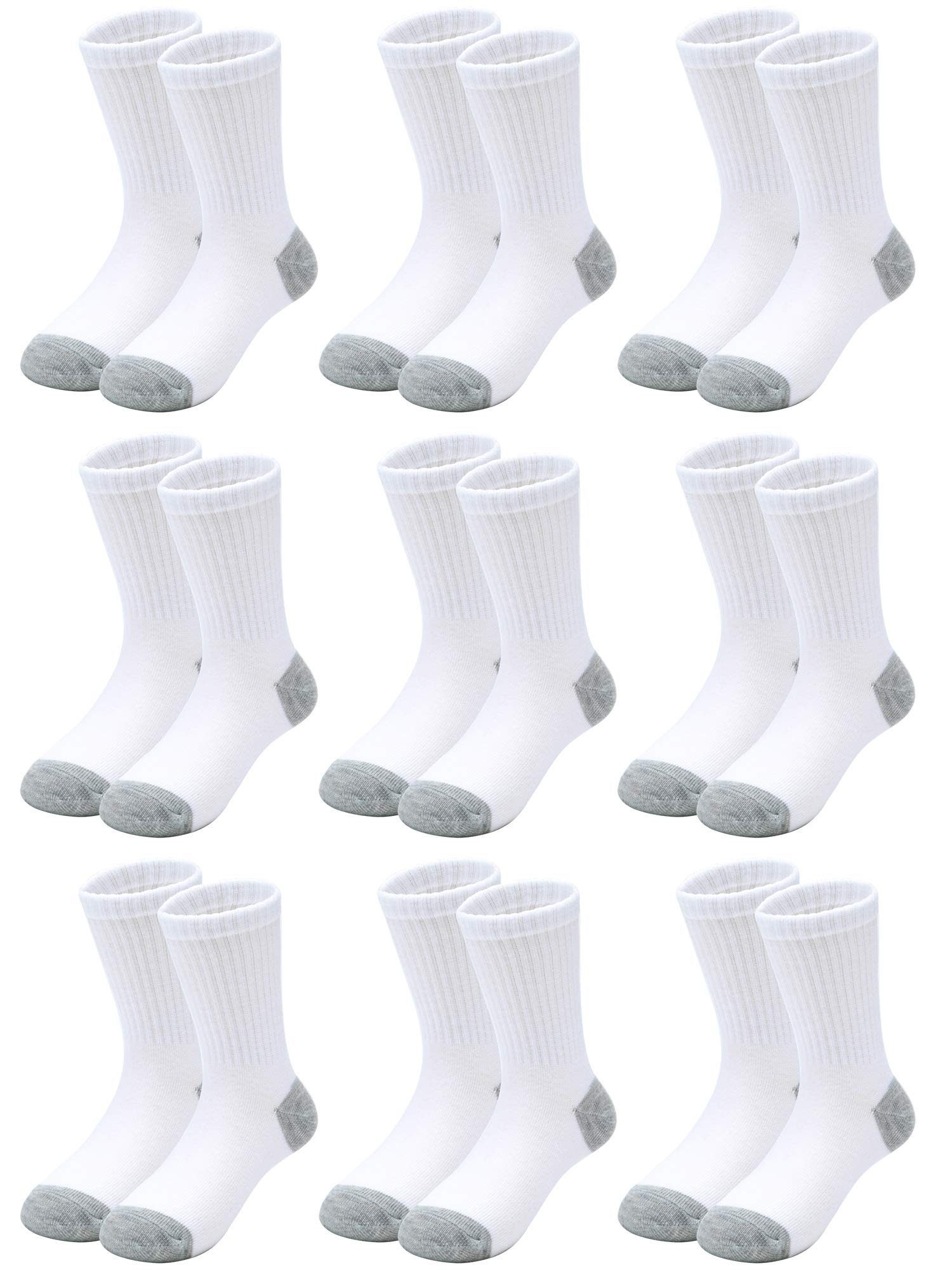 Cooraby 15 Pack Boys' Crew Socks Classics Ribbed Support Athletic Kids Socks (White & Gray, 2-4 Years)