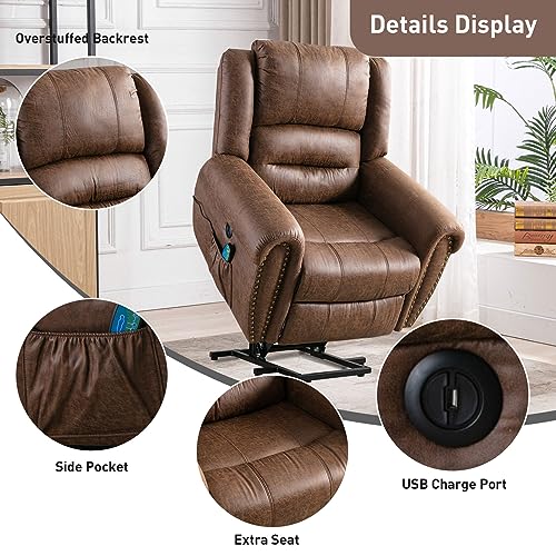 Phoenix Home Power Lift Chair for Elderly, Leather Electric Living Room Recliner, Brown
