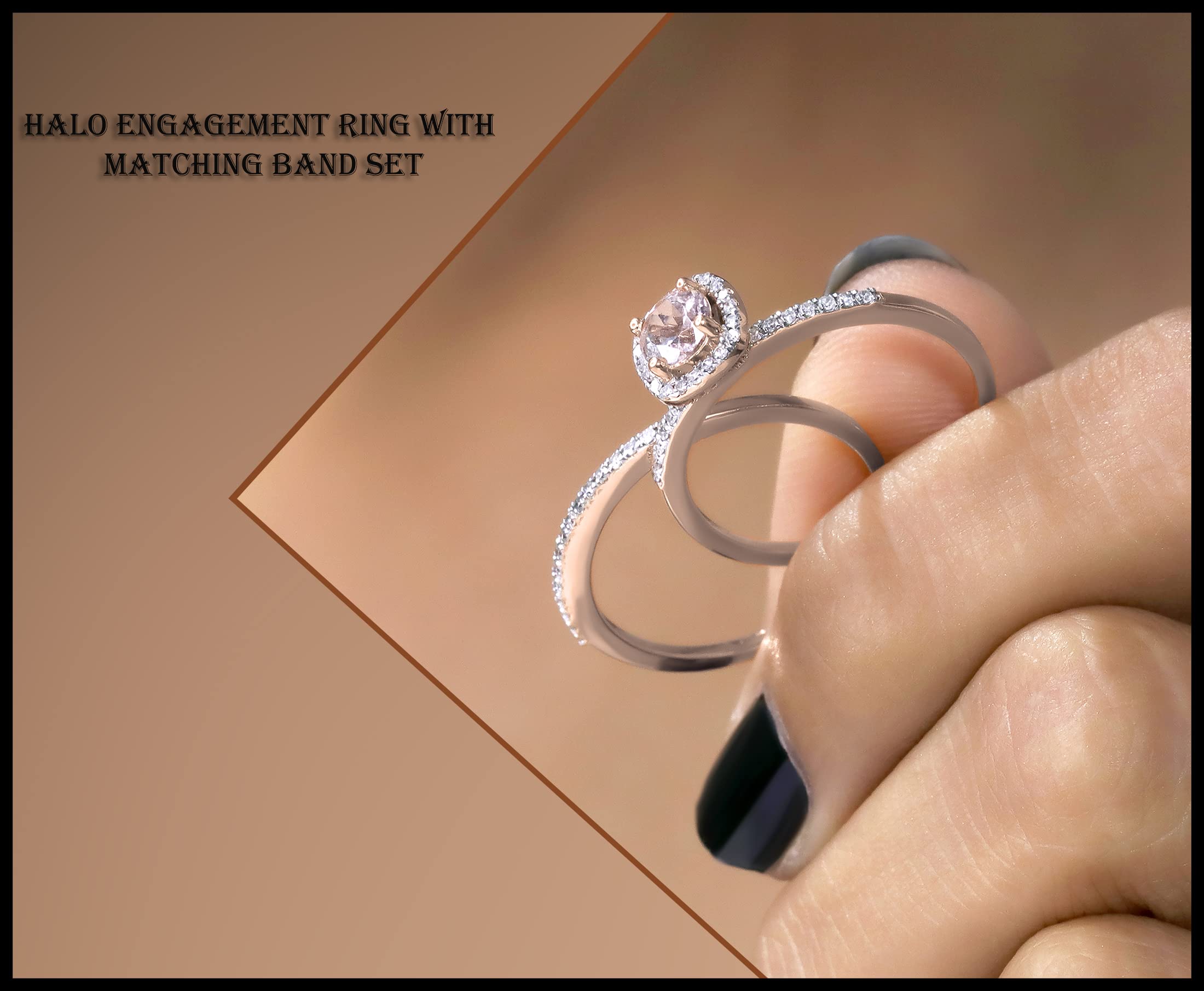 Dazzlingrock Collection 10K 5 MM Round Morganite & Diamond Bridal Halo Engagement Ring Set, Rose Gold, Size 8