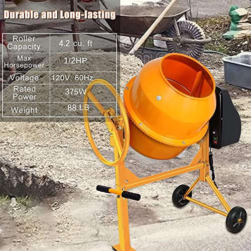 GIVIMO 4.2 CU FT Electric Cement Mixer Electric Concrete Mixer 1/2 HP 120 L Construction Mortar Stone Cement Mixing Machine 30RPM