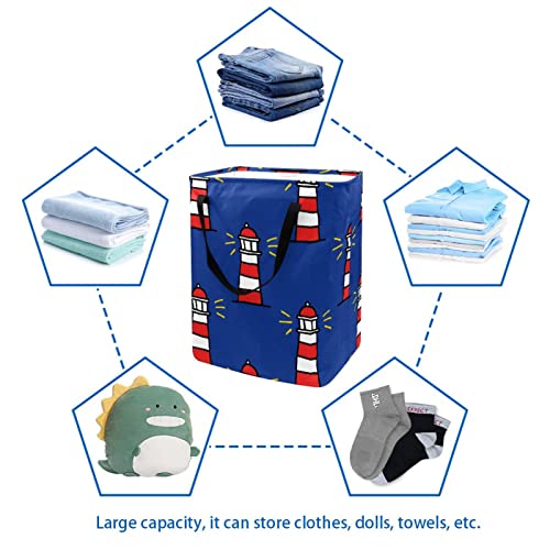 Lighthouse Doodle Pattern Print Collapsible Laundry Hamper, 60L Waterproof Laundry Baskets Washing Bin Clothes Toys Storage for Dorm Bathroom Bedroom