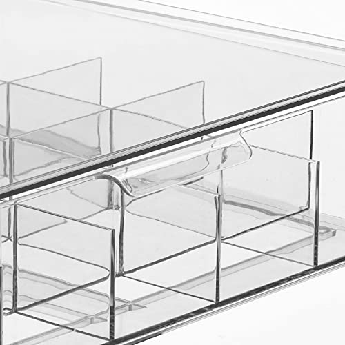 mDesign Divided Plastic Tea Organizer Bin with Drawer - Stackable Tea Bag Holder for Kitchen, Pantry, and Cabinet - Caddy with Small Dividers - 20 Sections - Lumiere Collection - Clear