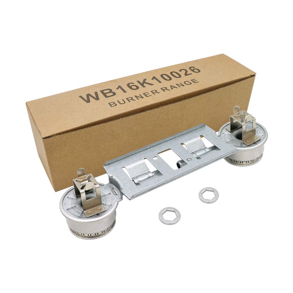 Double Burner Assembly WB16K10026 WB29K17 Double Stove Top Double Surface Burner Kit Replacement Compatible with General Electric Hot.point Gas Stove Range Assembly(2pack)
