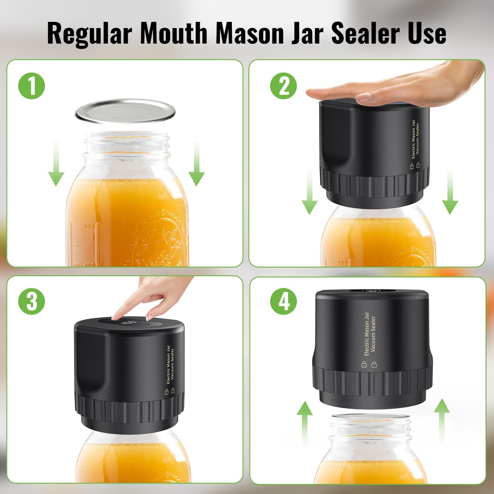 Kakdsoip Electric Mason Jar Vacuum Sealer Kit Upgrade to Auto-Stop Mason Jar Vacuum Sealer for Regular Mouth and Wide Mouth Mason Jars