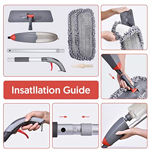 Spray Mop for Floor Cleaning, Domi-patrol Microfiber Floor Mop Dry Wet Mop Spray with 3 Washable Mop Pads & 635ML Refillable Bottle, Dust Cleaning Mop for Hardwood Laminate Tile Floors, Gray
