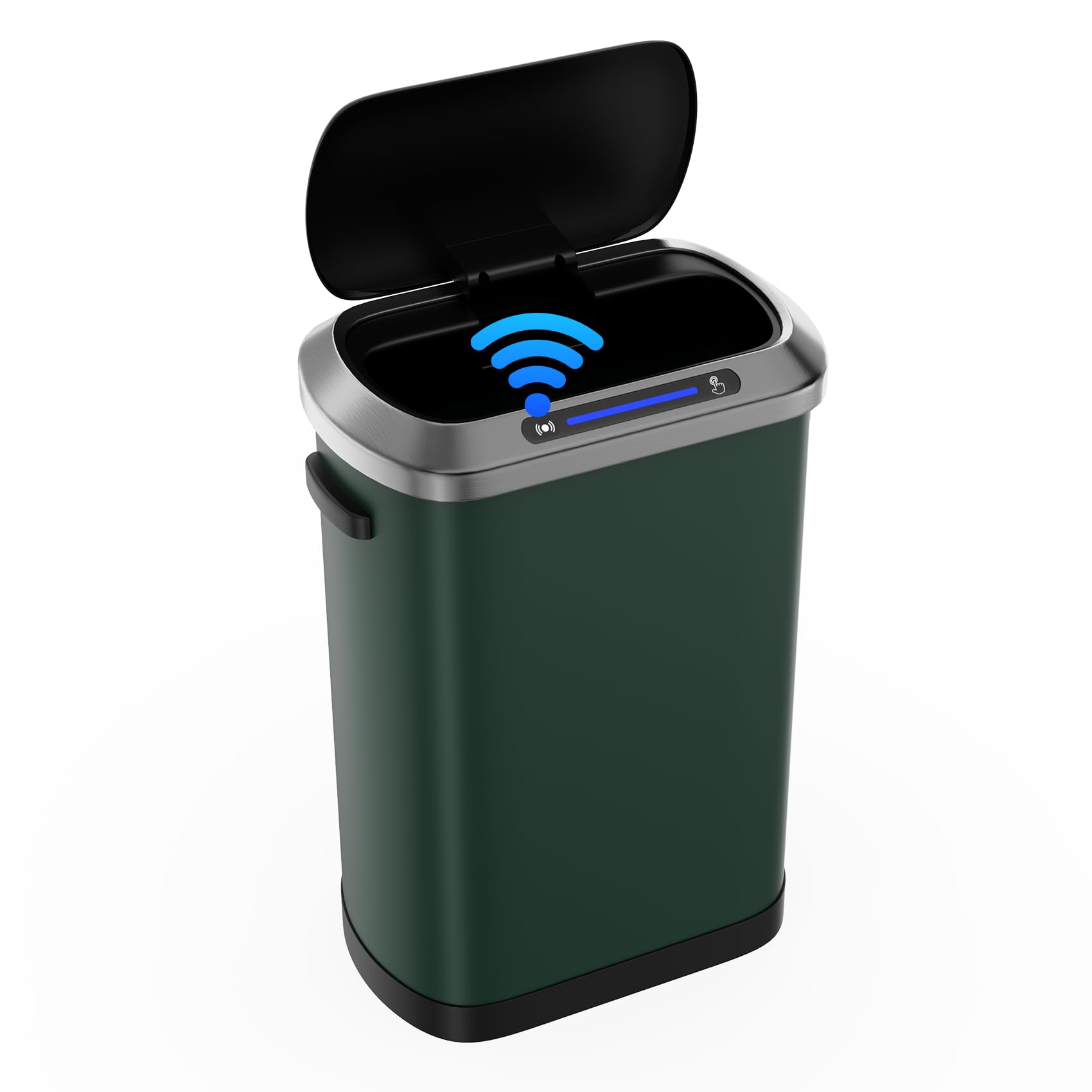 pouseayar 13 Gallon 50L Stainless Steel Smart Trash Can with Motion Sensor Super Quiet Lid and 30 Garbage Bags, Perfect for Kitchen, Home, Office - Green