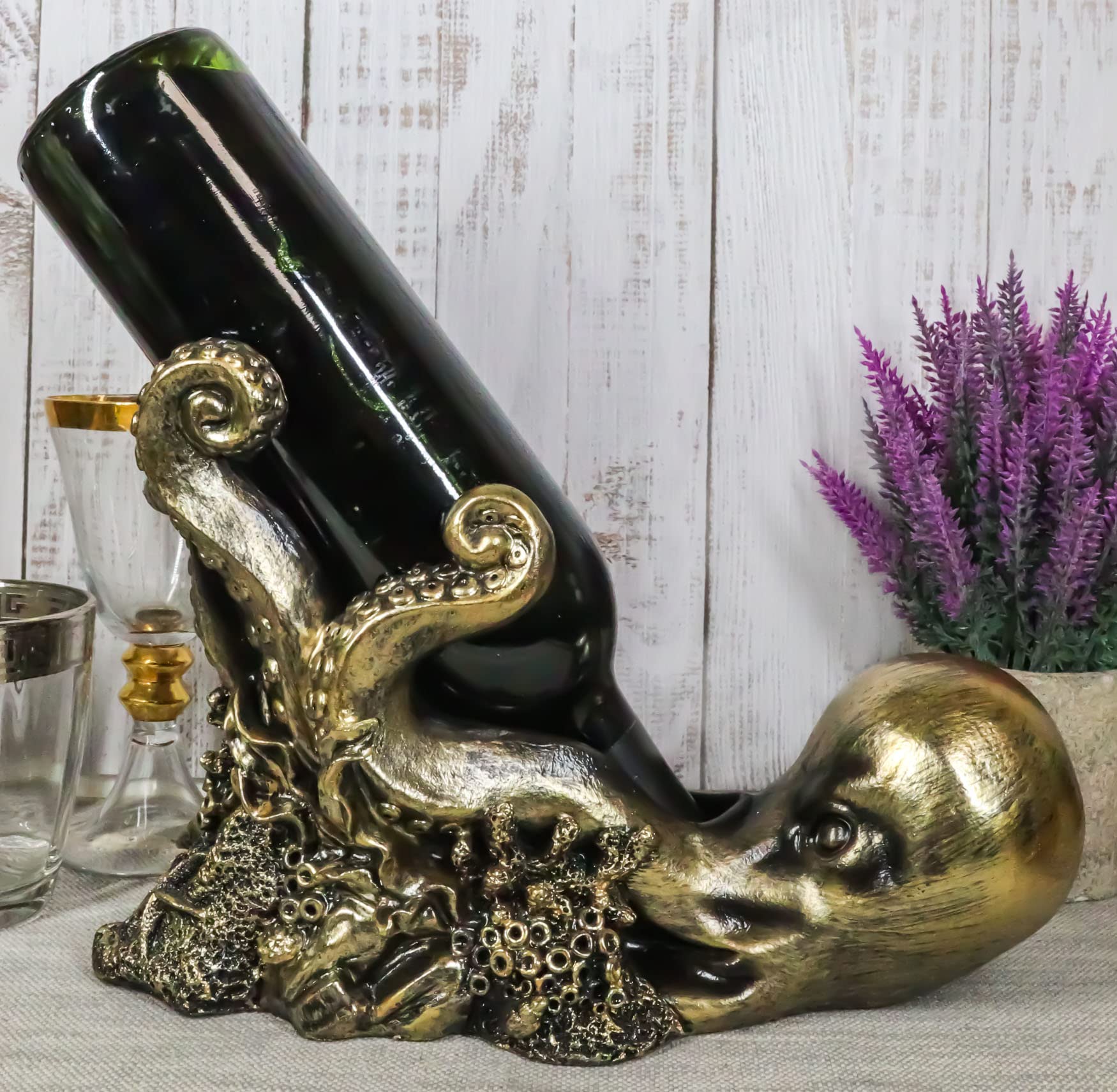 Ebros Gift Ocean's Misty Refreshment Large Nautical Marine Drinking Giant Sea Octopus Kraken Wine Bottle Holder Rack Sculpture Cthulhu Cephalopod Tentacles Monster Decorative Figurine