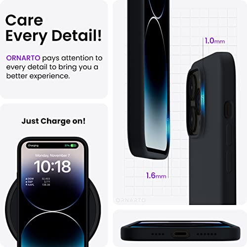 ORNARTO Compatible with iPhone 14 Pro Max Case 6.7, Slim Liquid Silicone 3 Layers Full Covered Soft Gel Rubber Phone Case Protective Cover with Microfiber Lining 6.7 inch-Black