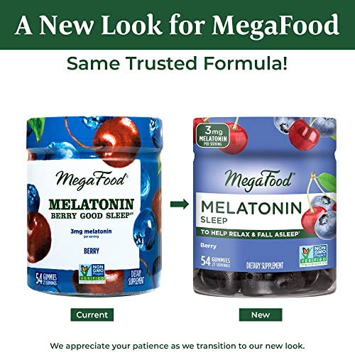 MegaFood Melatonin Gummies - Melatonin 3mg per Serving to Help Relax & Fall Asleep β Sleep Gummies for Adults - Berry Flavor, Non-GMO, Certified Vegan - 54 Gummies (27 Servings)